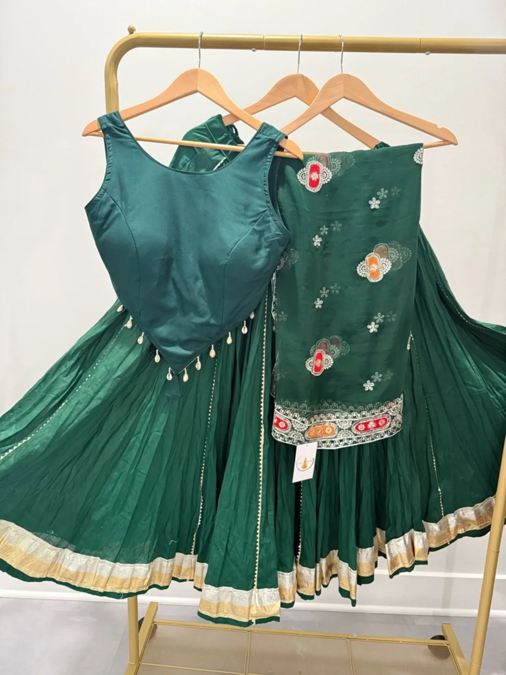 Lehengas | Emerald Green Traditional Chaniyacholi With Embroidered ...